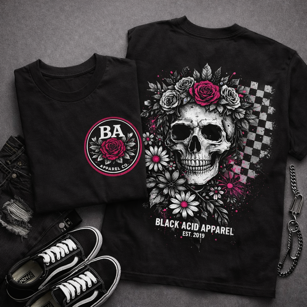 Skull Rose Tee | Black Acid Apparel
